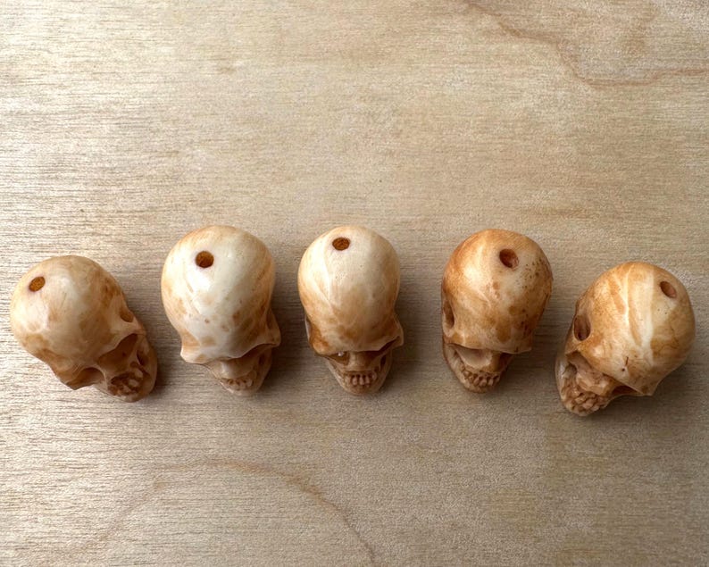 Antique Stained Skull Beads – Handcrafted Bone Carvings for Jewelry ...