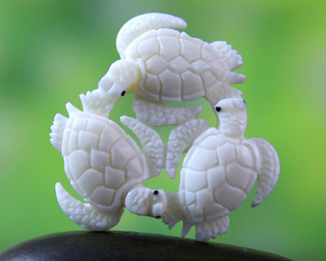 Sea Turtles Triad Circle Cow Bone Carving Organic Ocean Animal Totem ...