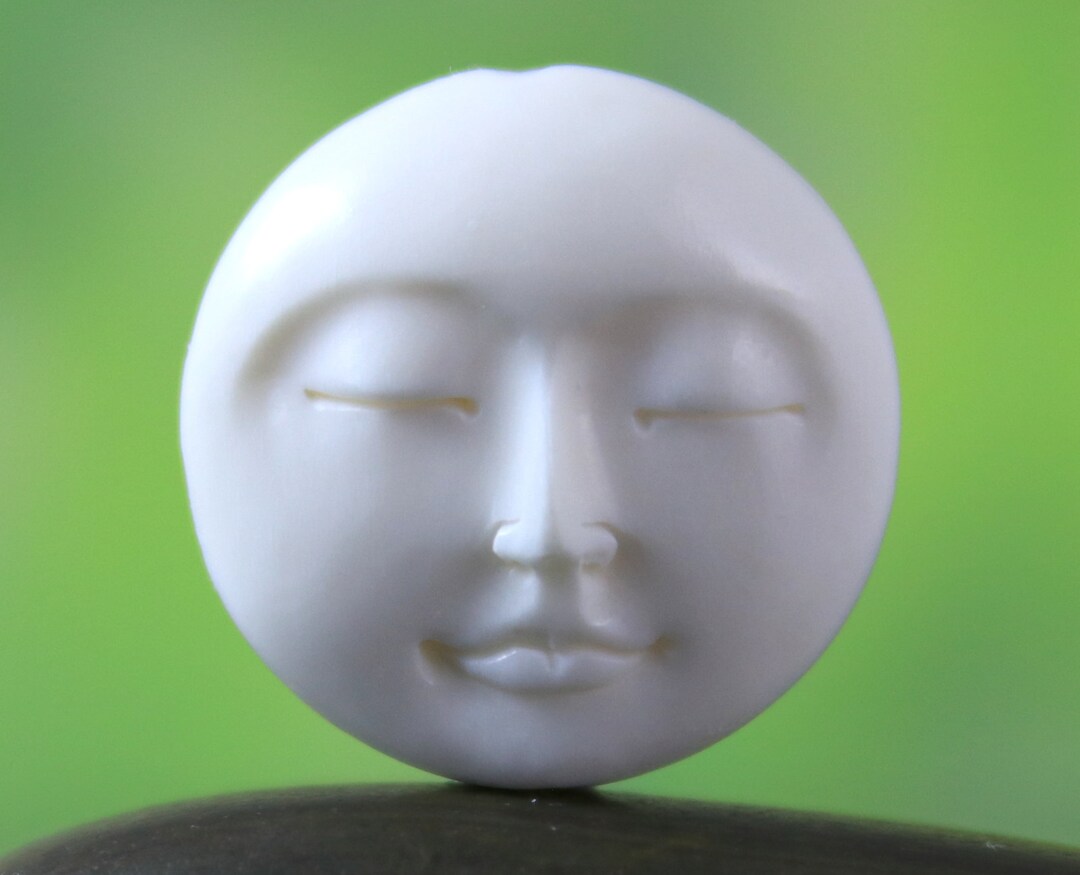 Carved Bone Moon Face Cabochon 22mm • Celestial Focal for Boho, Goddess ...