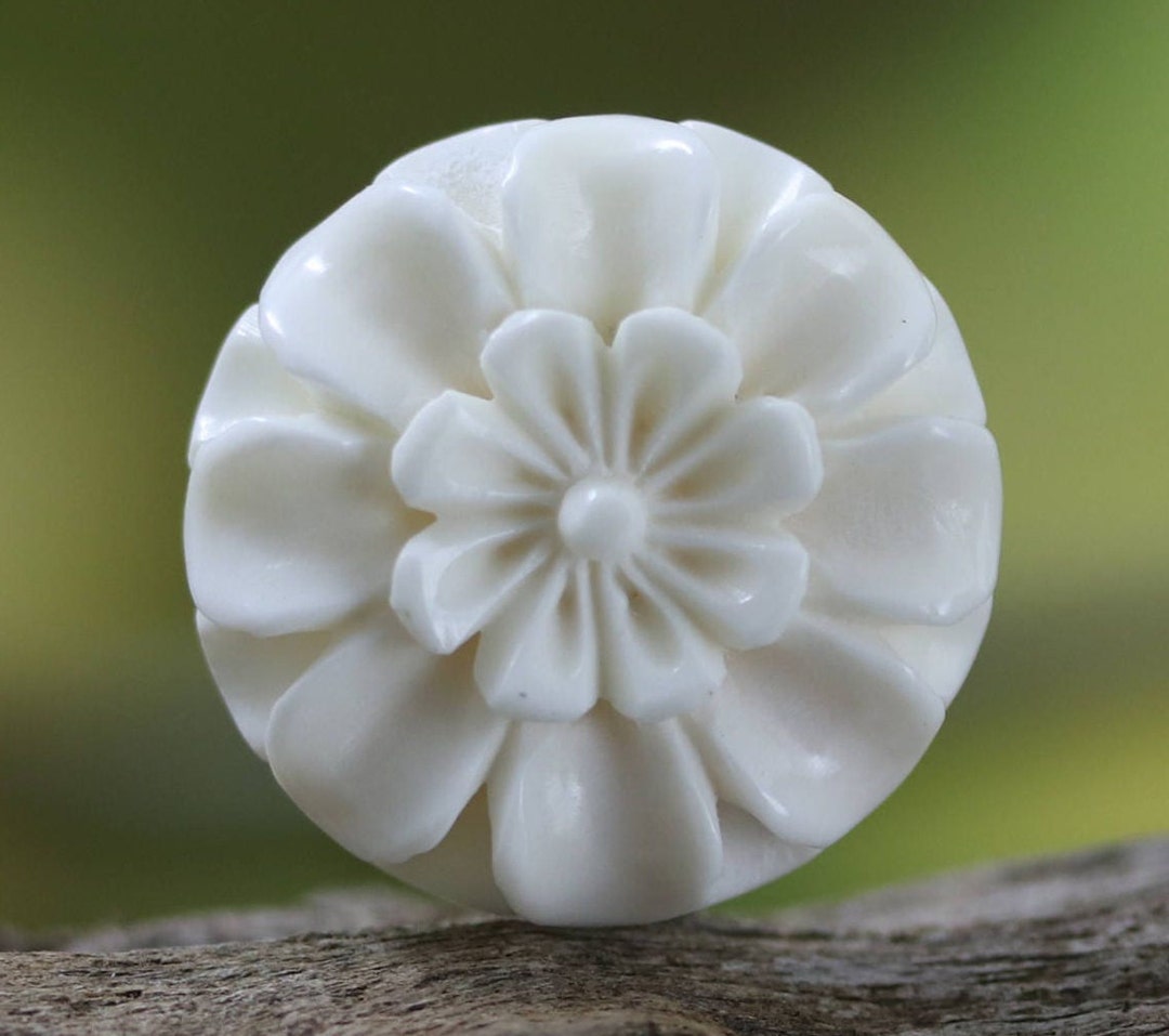 Bone Carving Blossoming Flower Carved Bone Flat Back Organic Piece ...