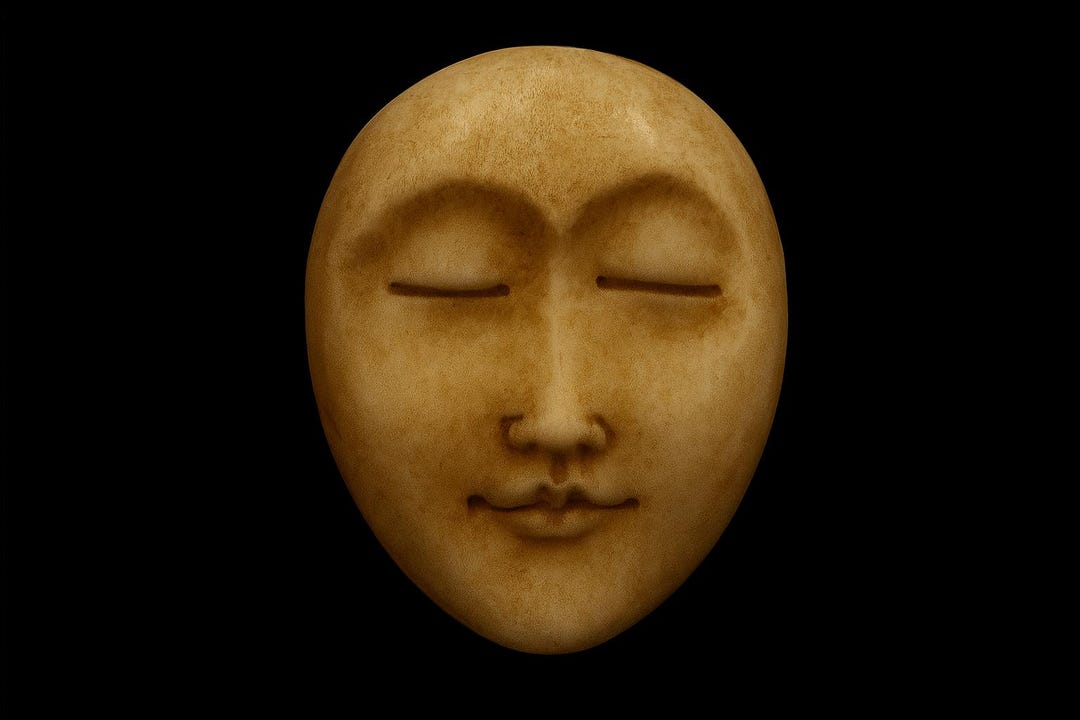 Mini Tranquil Face • Hand-carved Bone Cabochon • Antique-stained ...