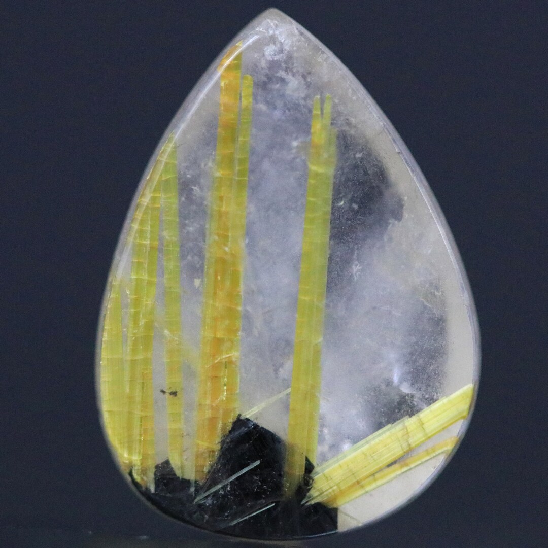 Gold Star Rutilated Quartz and Hematite Natural Gemstone Teardrop Flat ...