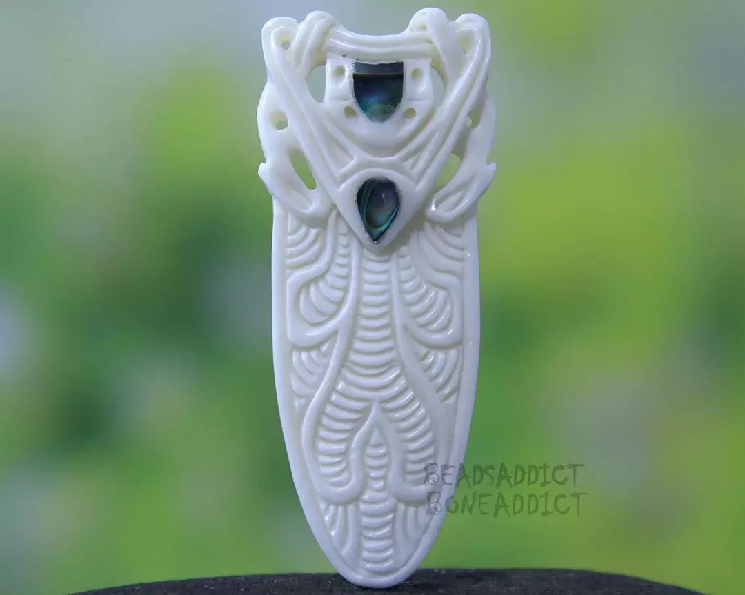 Abalone Shell Inlay in Carved Cow Bone Tribal Pendant Designer Focal ...