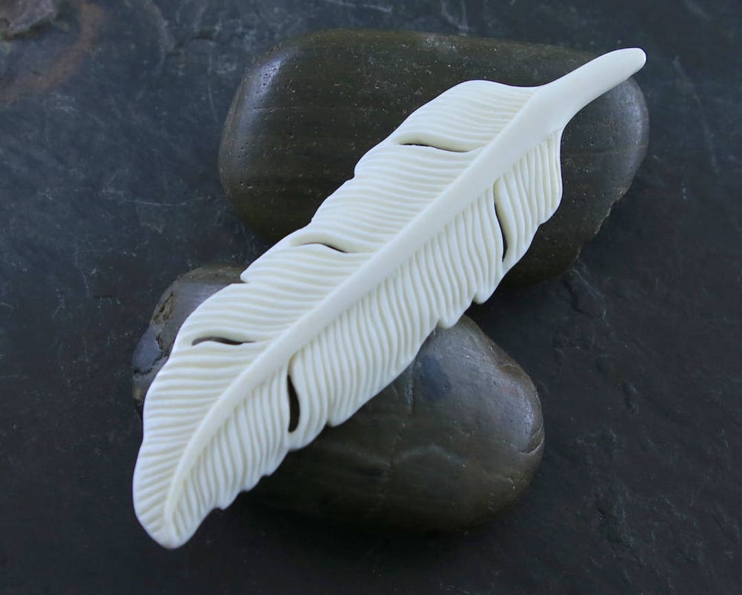 Large Carved Bone Feather Pendant Carved Side Drilled High - Etsy