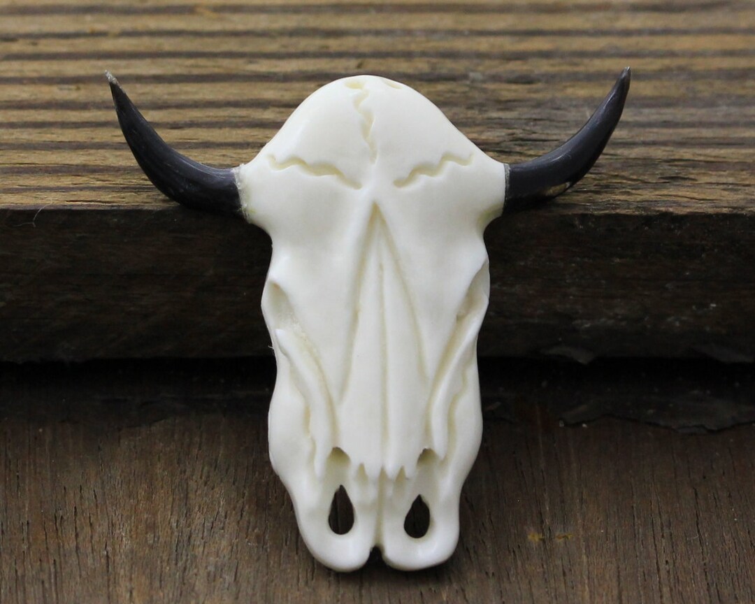 Top Double Drilled Carved Cow Bone Skull With Genuine Bull Horn Steer ...