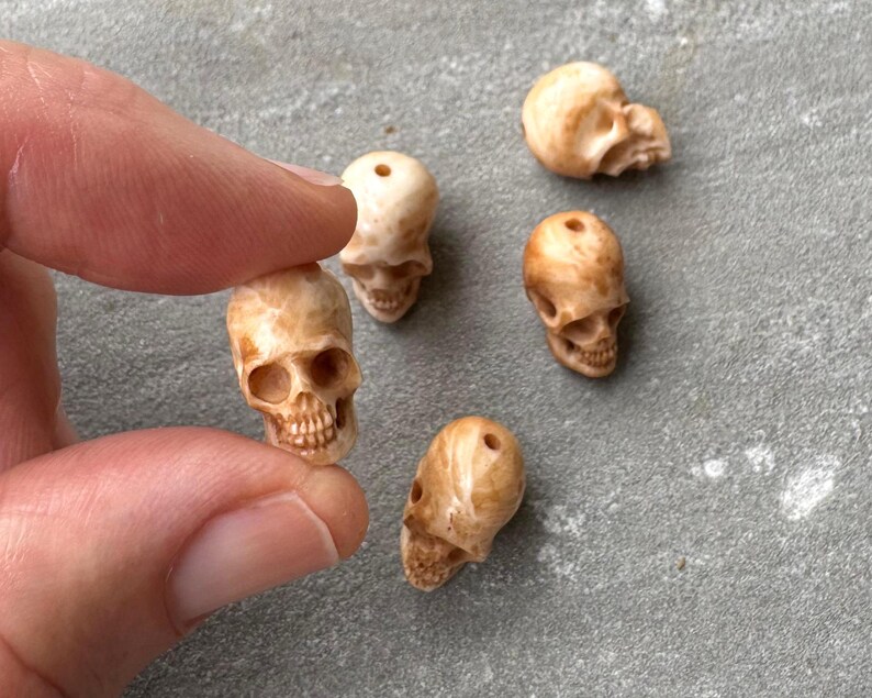 Antique Stained Skull Beads – Handcrafted Bone Carvings for Jewelry ...
