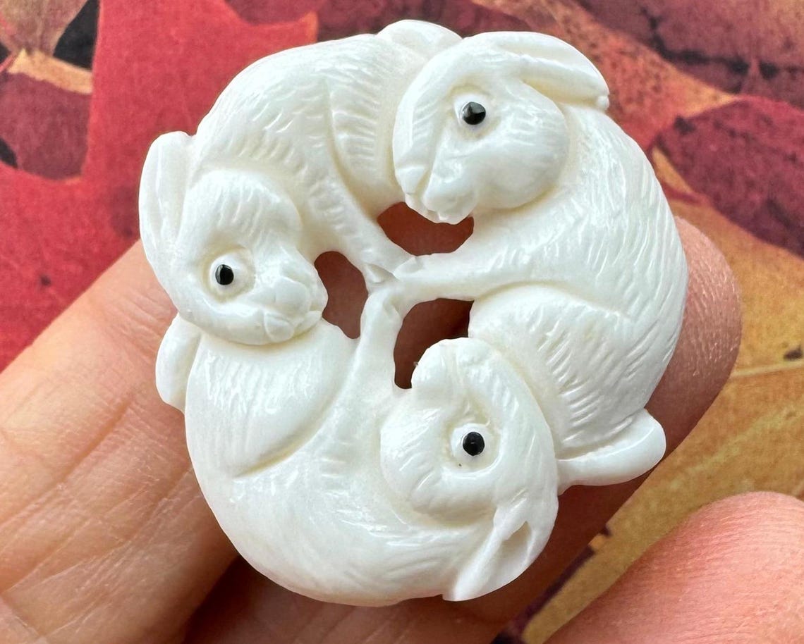 Lucky Rabbit Focal, Symbol of Luck, Hand Carved, Ethically Sourced Bone ...