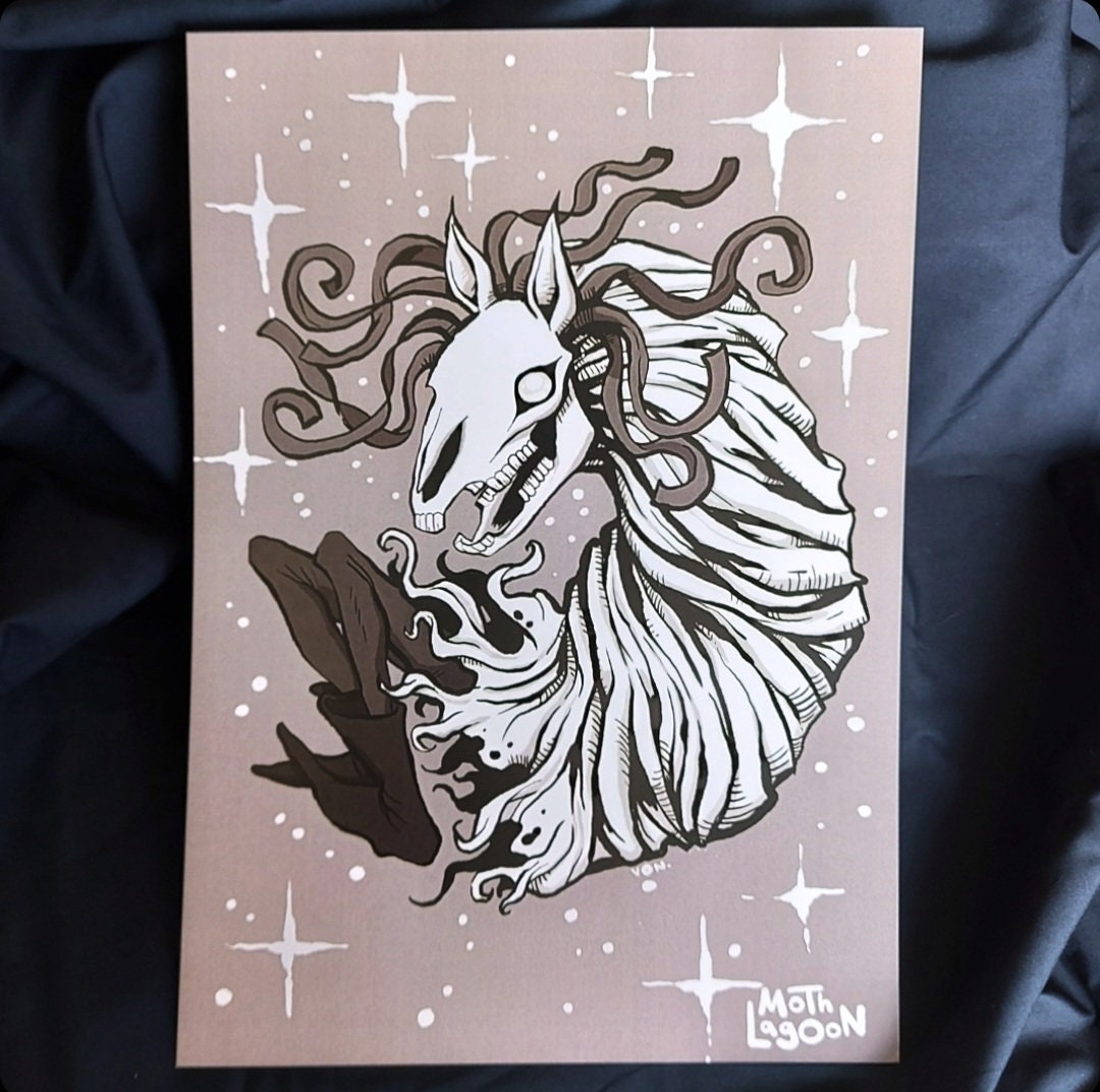 Mari Lwyd Print - Halloween Welsh Wales Christmas Xmas Cryptid Gothic ...