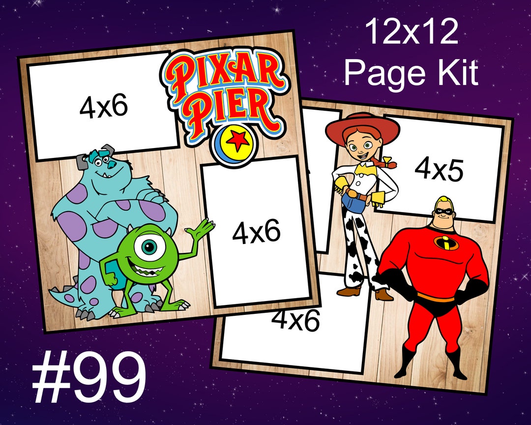 99) Pixar Pier Disney Layout 2-page 12x12 Scrapbook Paper Piecing Page ...