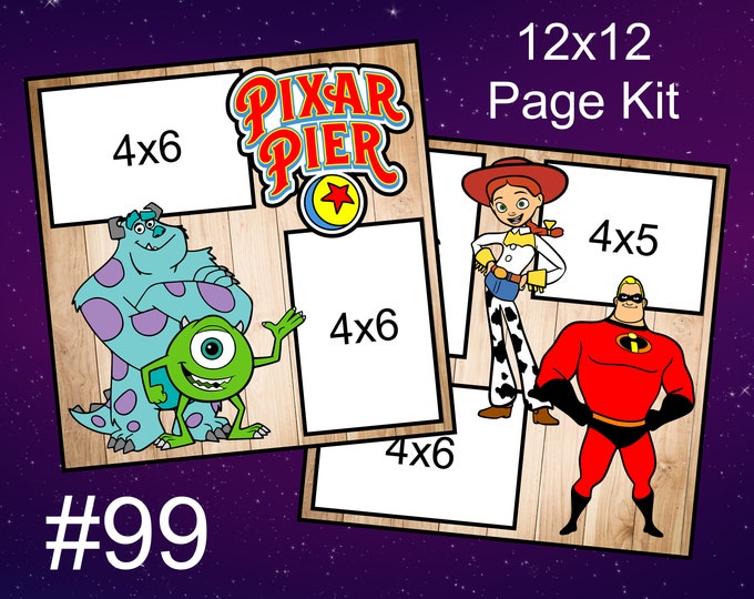 99) Pixar Pier Disney Layout 2-page 12x12 Scrapbook Paper Piecing Page ...