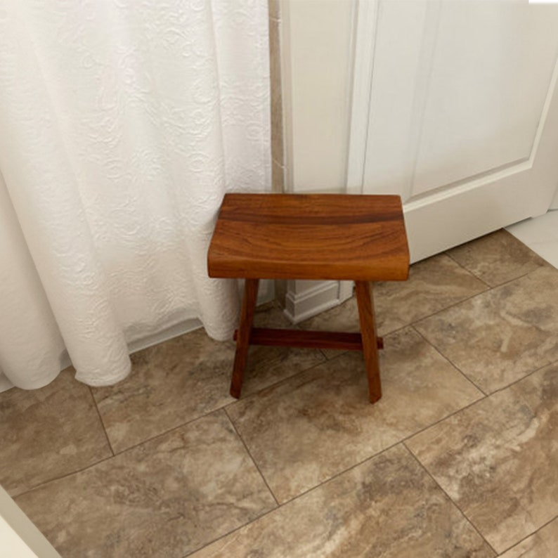 Teak Shower Stool Bench With Shelf for Bath & Spa, Wooden Stool Vintage ...