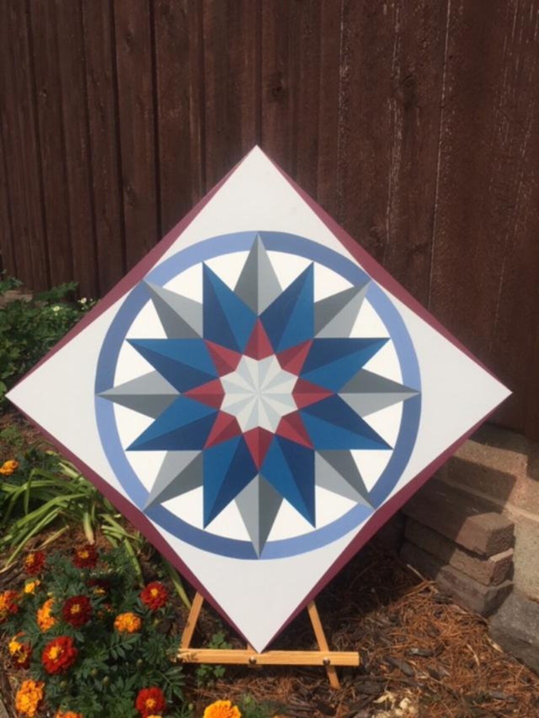 Mariner's Compass Barn Quilt - Blue / Gray Compass Star, 4 Sizes ...