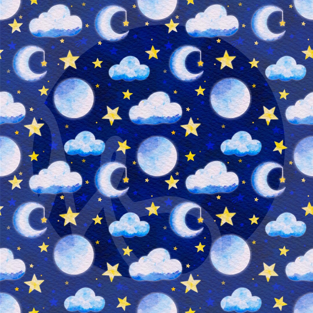Night Sky Digital Paper PNG Seamless Pattern Nursery Watercolor ...
