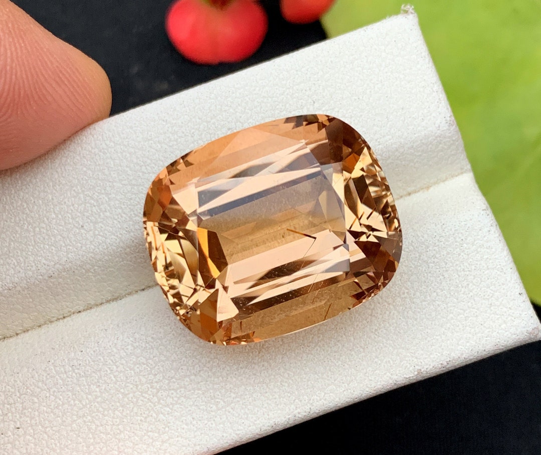 Butterscotch Brown Color Cushion Cut Topaz Gemstone With Rutile Inside ...