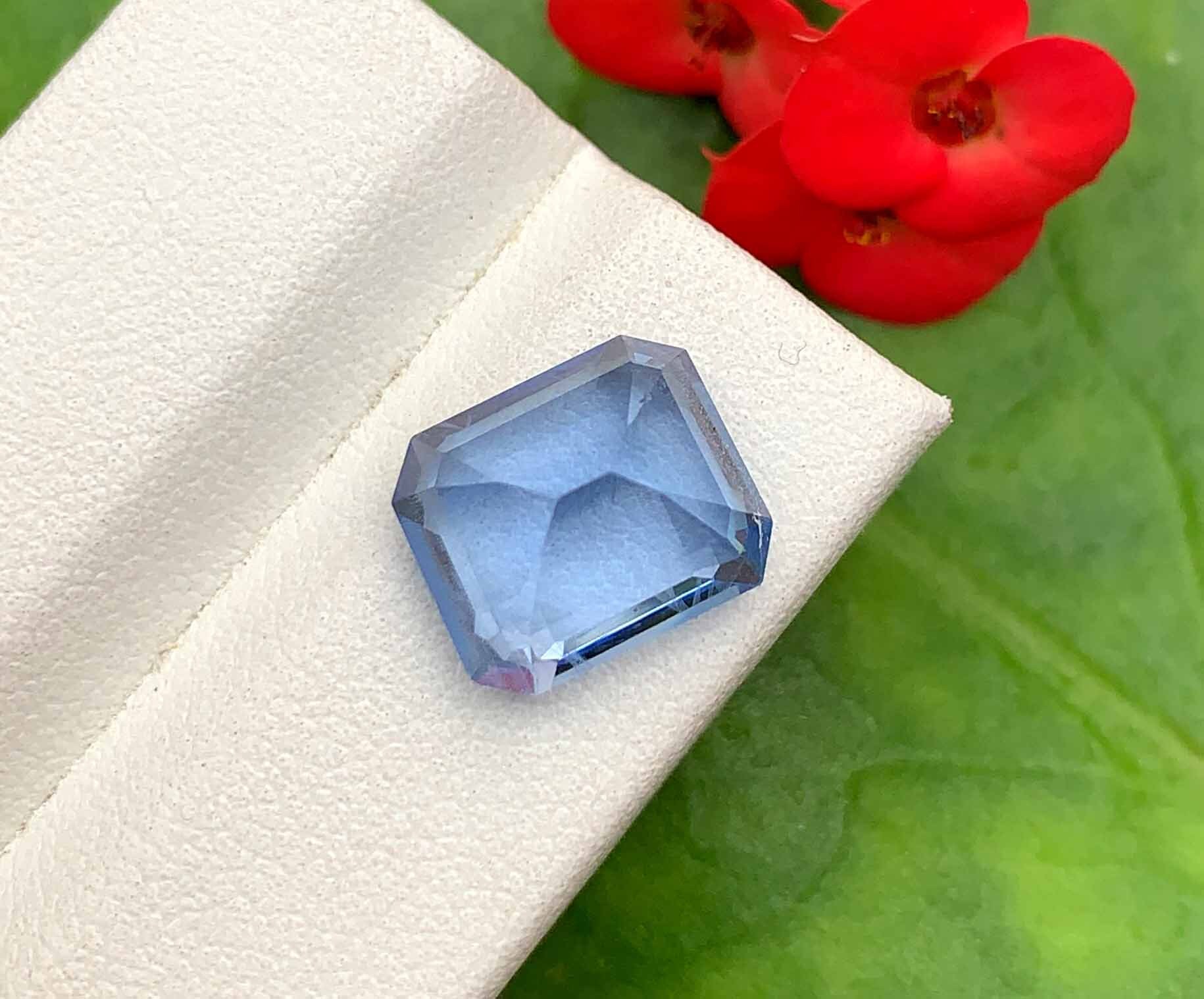 Emerald Cut Aquamarine Beryl Loose Gemstone Deep Blue Color - 5.70 ...