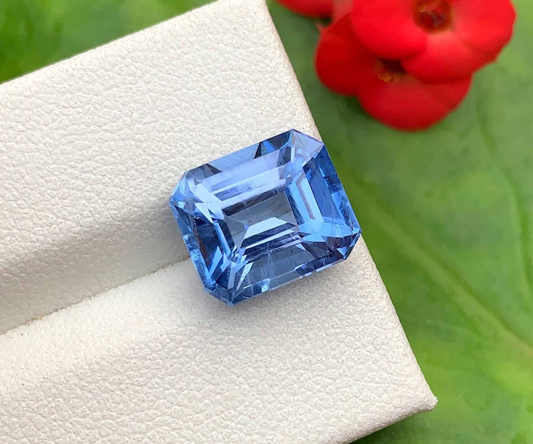 Emerald Cut Aquamarine Beryl Loose Gemstone Deep Blue Color - 5.70 ...
