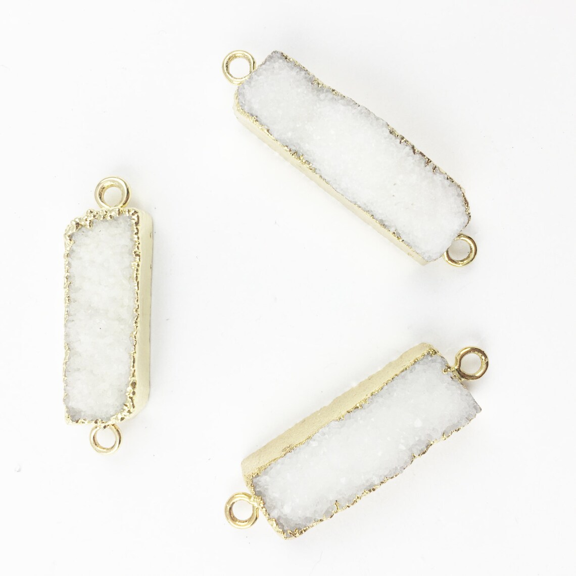 White Druzy Long Rectangle Connector Charm W 24k Gold Plated - Etsy