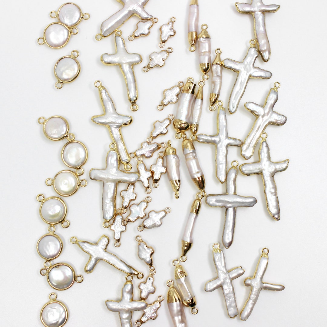 Natural Pearl Cross, Cross Connector, Natural Shapes Pearl Connectors ...