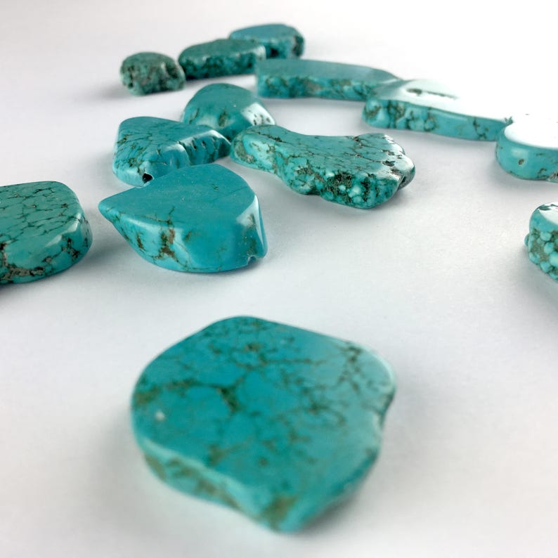 Turquoise Slice Chunk Irregular Bead, Stone Slice, Vertical Top Drilled ...