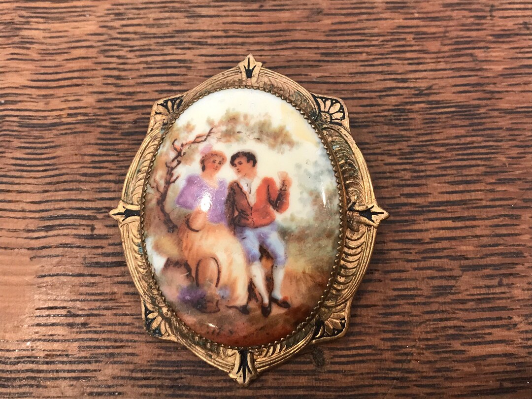 Antique Victorian Hand Painted Porcelain Portrait Brooch. Gold - Etsy