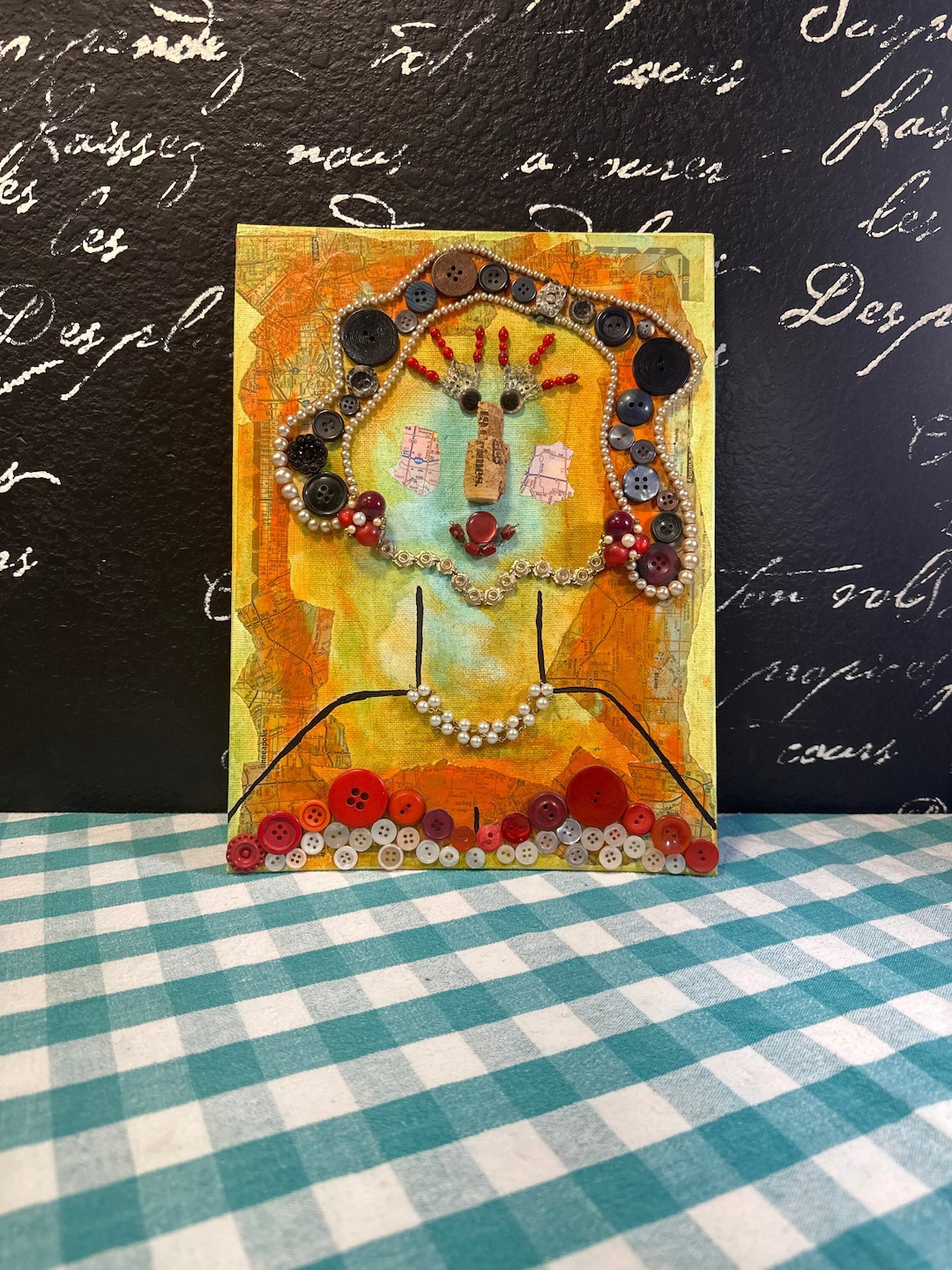Up Cycled 3-D Art Portrait Buttons and Vintage Jewelry Used to Create ...