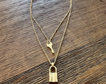 Padlock & Heart Key Necklace, Sterling Silver With Zirconia Lock ...