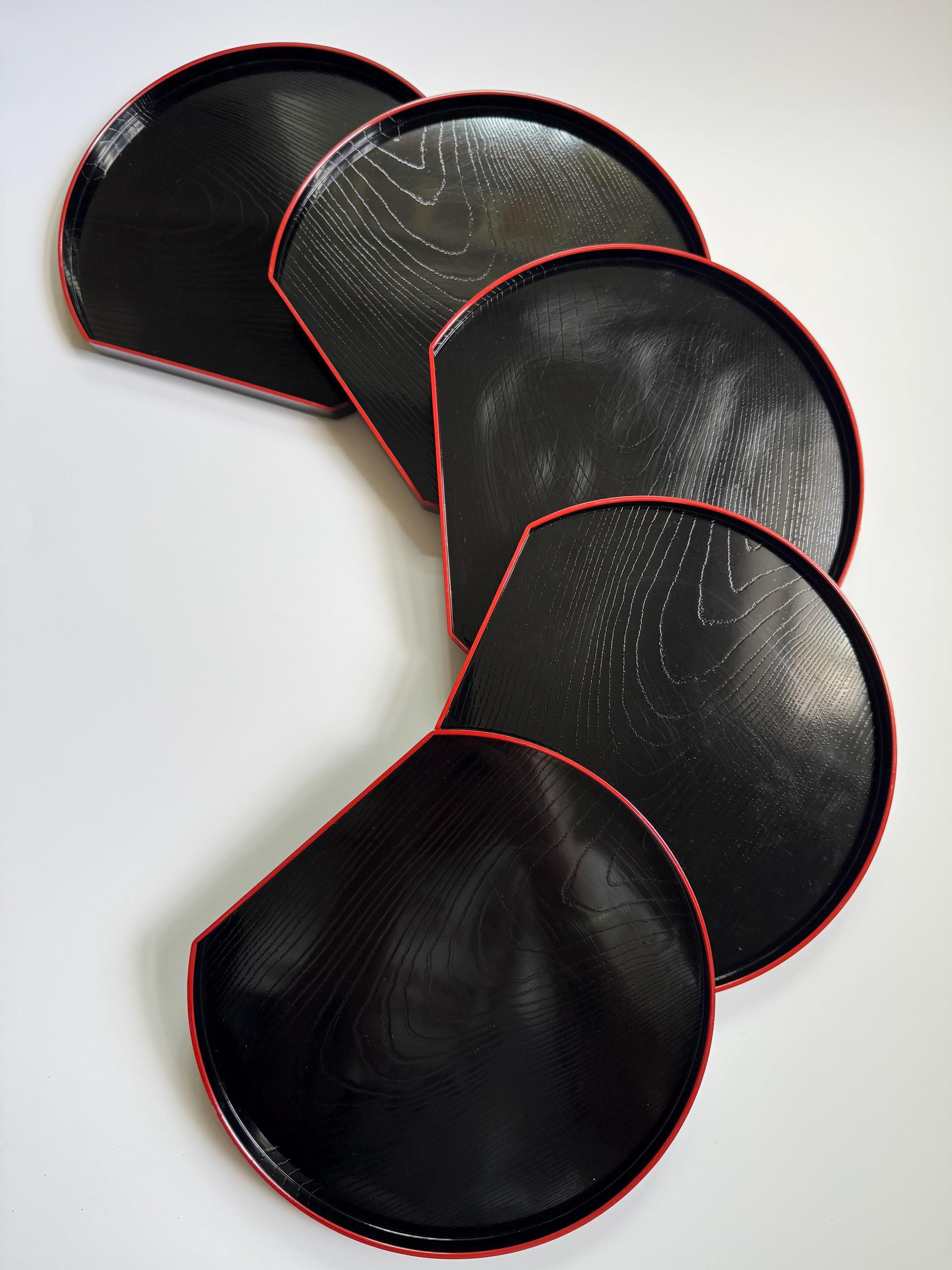 Set of 5 Vintage Japanese Laquerware Black With Red Trim Snack Plates ...