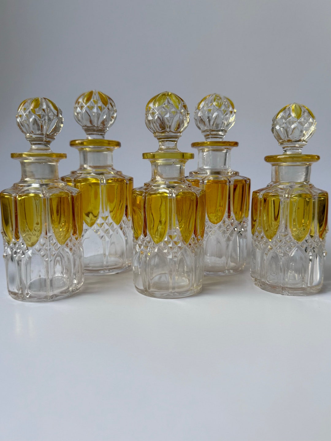 Antique Art Deco Val St. Lambert Crystal Yellow Accent Perfume Bottles ...