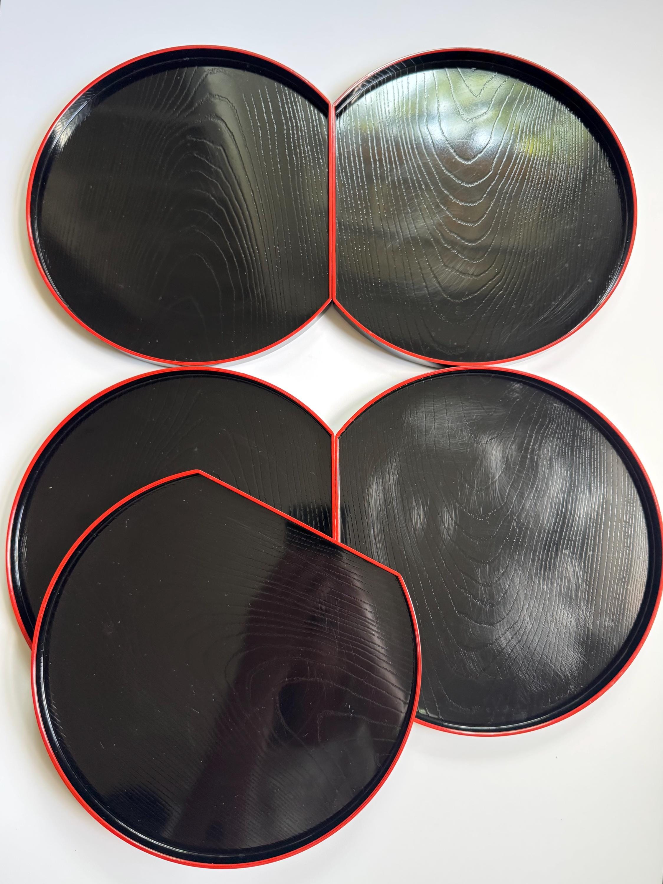 Set of 5 Vintage Japanese Laquerware Black With Red Trim Snack Plates ...