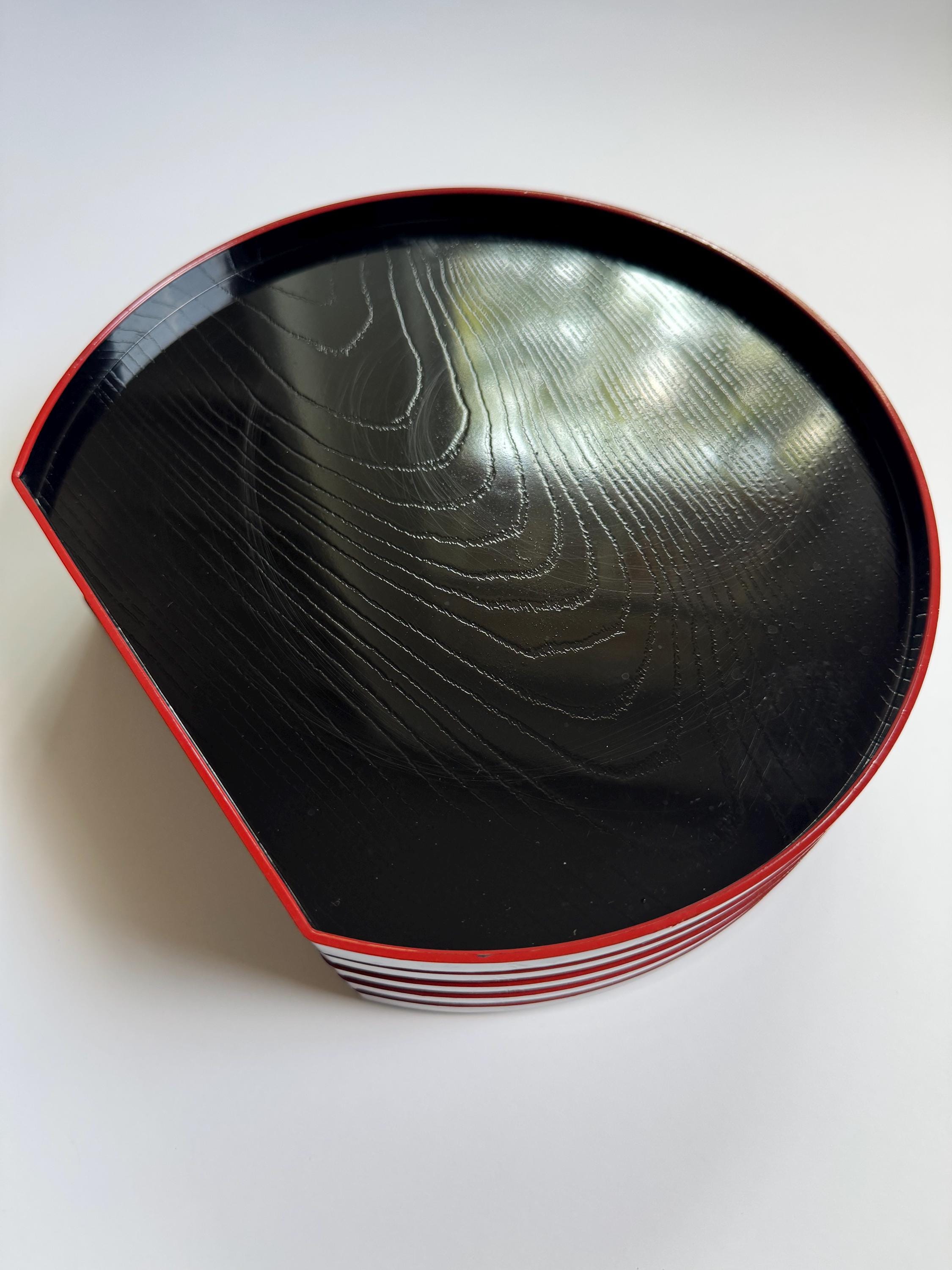 Set of 5 Vintage Japanese Laquerware Black With Red Trim Snack Plates ...