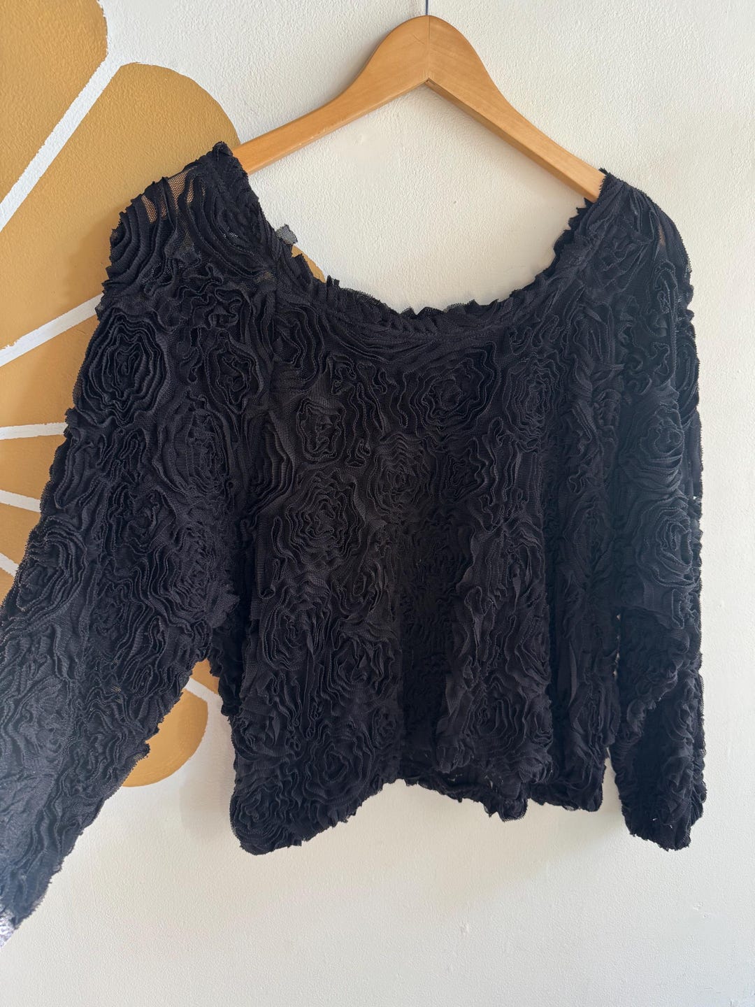 Vintage 2000s American Apparel Black Rosette Textured Mesh Slouchy ...