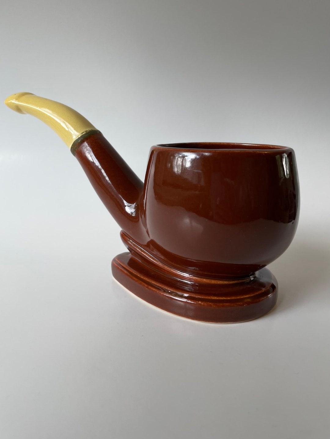 Vintage Mid Century Glazed Ceramic Smokers Pipe Ashtray / Planter Pot ...