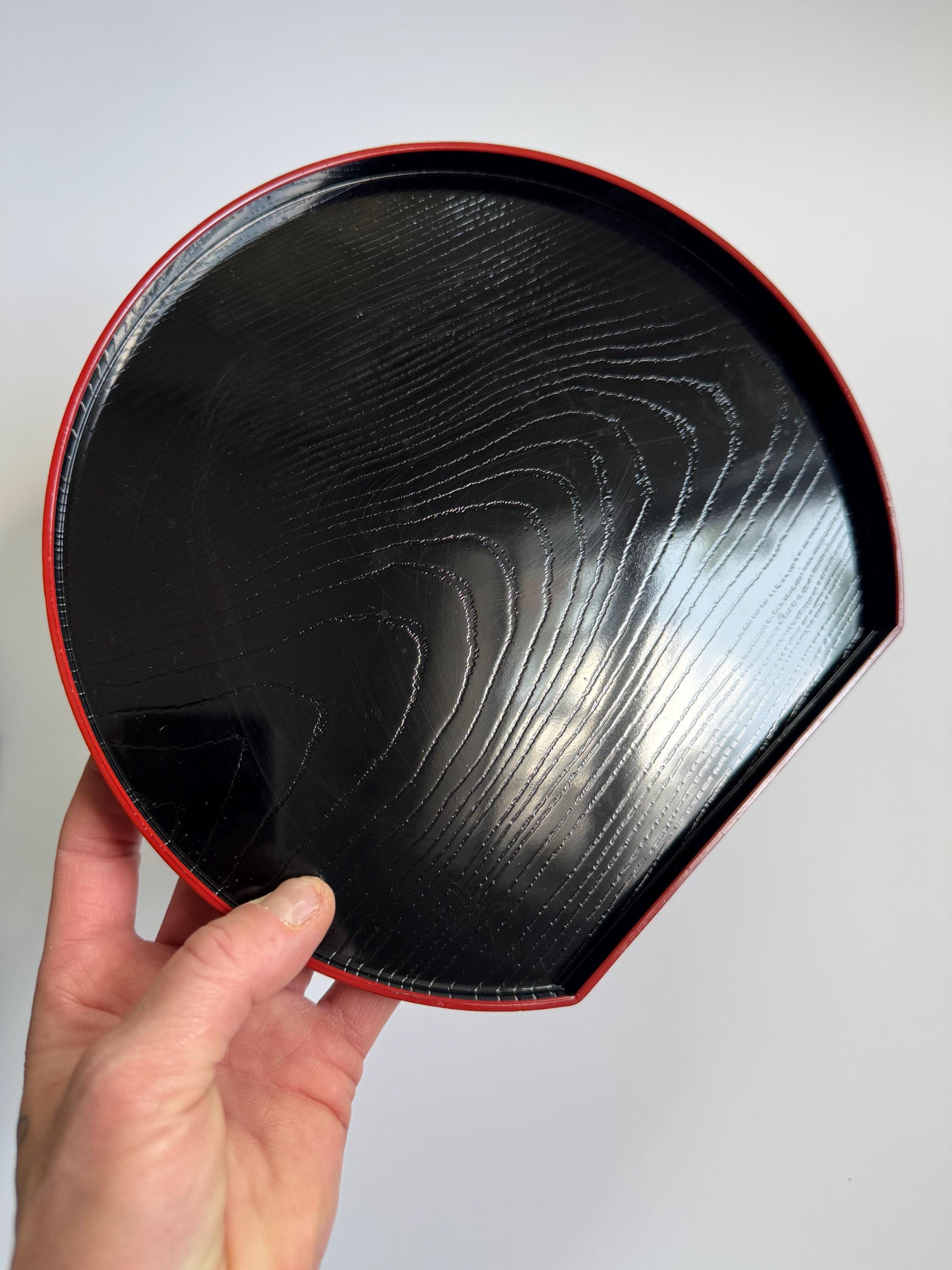 Set of 5 Vintage Japanese Laquerware Black With Red Trim Snack Plates ...