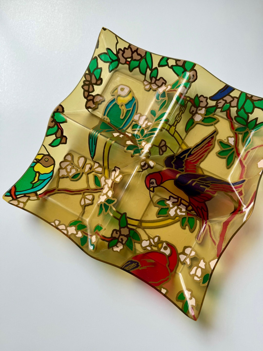 Vintage Acrylic Macaw / Parrot Motif Divided Dish - Etsy