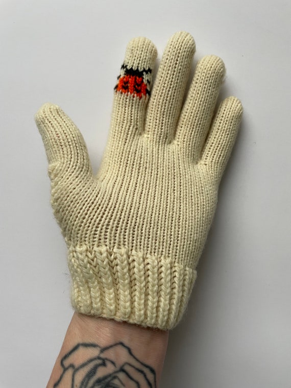 Vintage 1940s Ivory Lady Bug Knit Girl’s Gloves - Gem