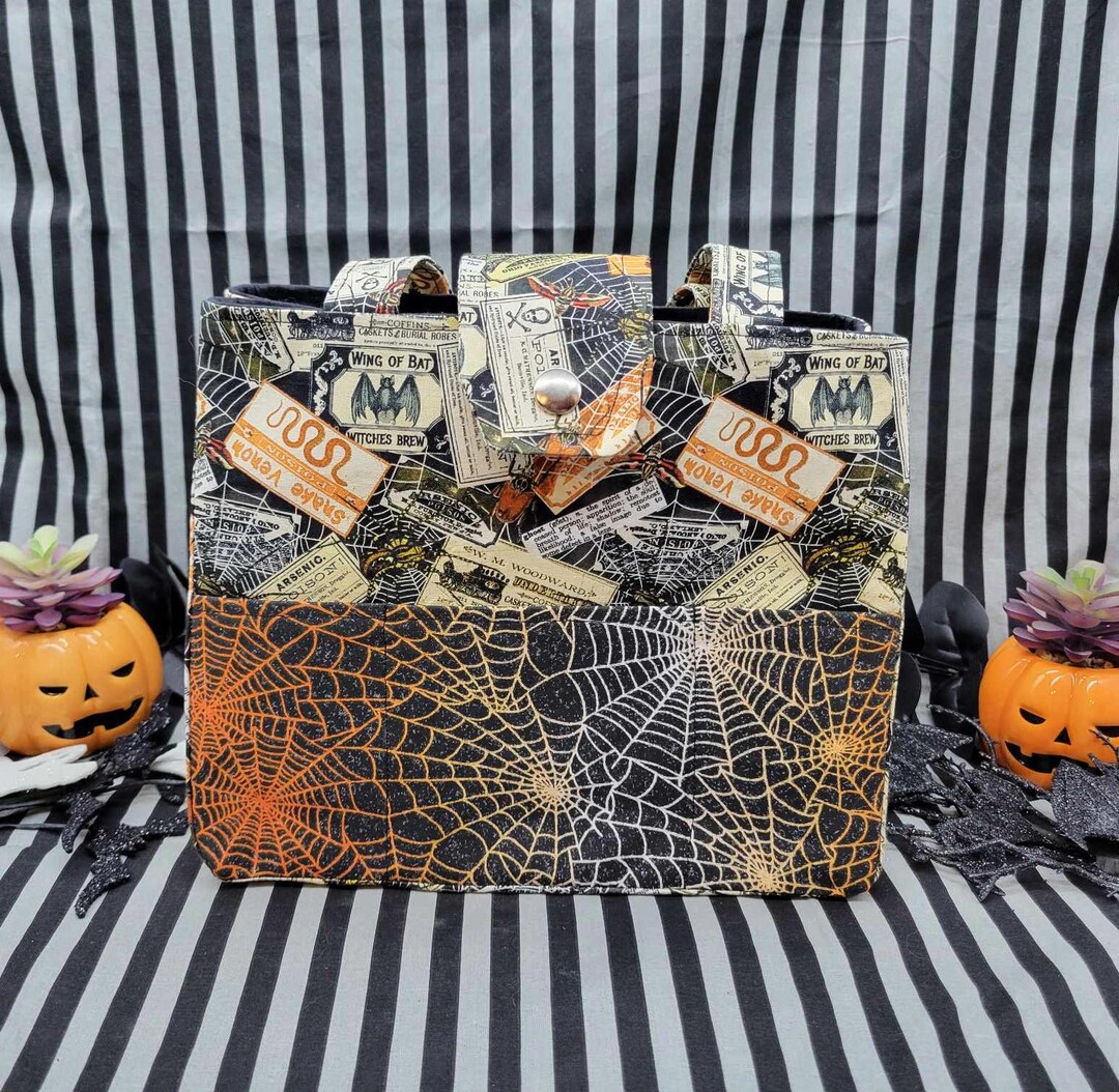 Tri Pocket Halloween Bag - Spooky Signs and Orange Spiderwebs! - Lunch ...