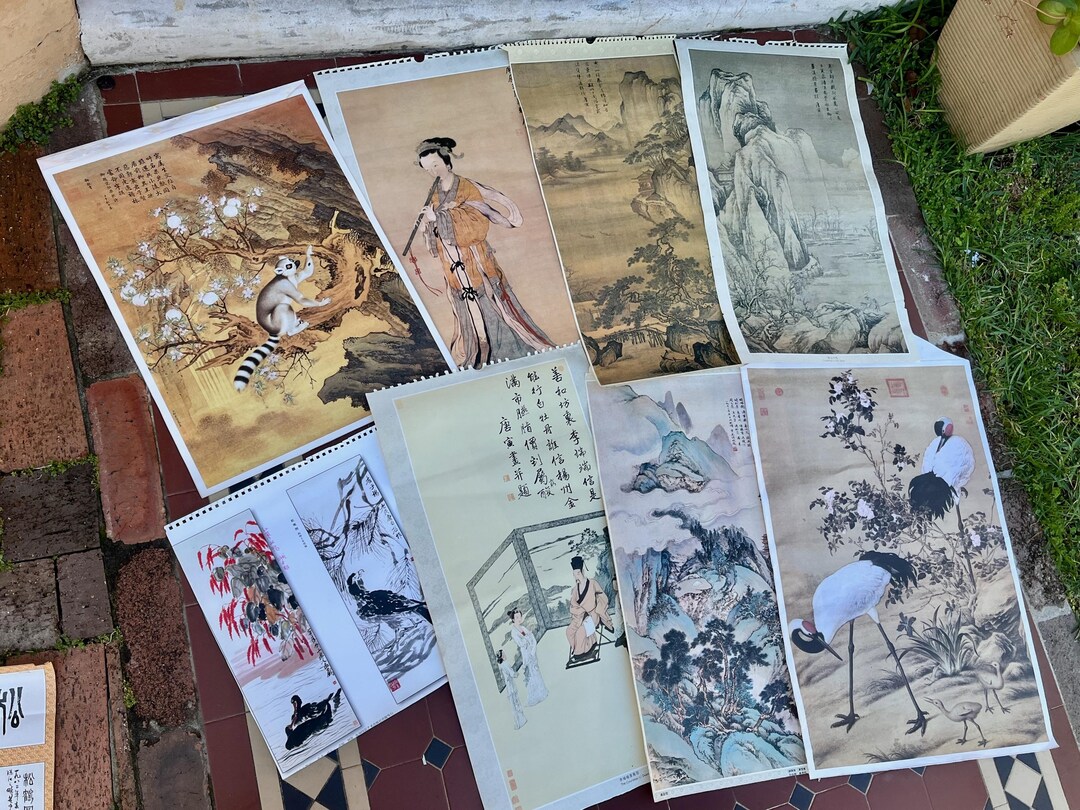8 Original Chinese / Japanese Calendar Pages, Vintage Prints, Junk ...