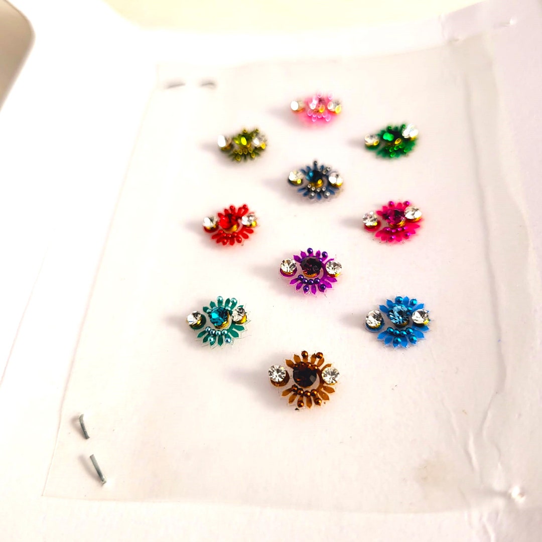 10 Round Premium Bindis With Crystals. Pretty Fancy Bindi Face Jewels ...