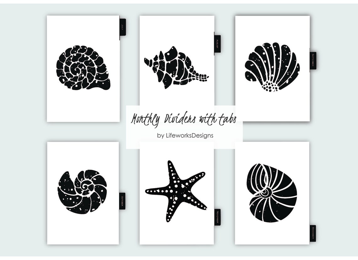 A5 Sea Shells Monthly Dividers W Mylar Tabs Kikki K Gillio Van Der Spek ...