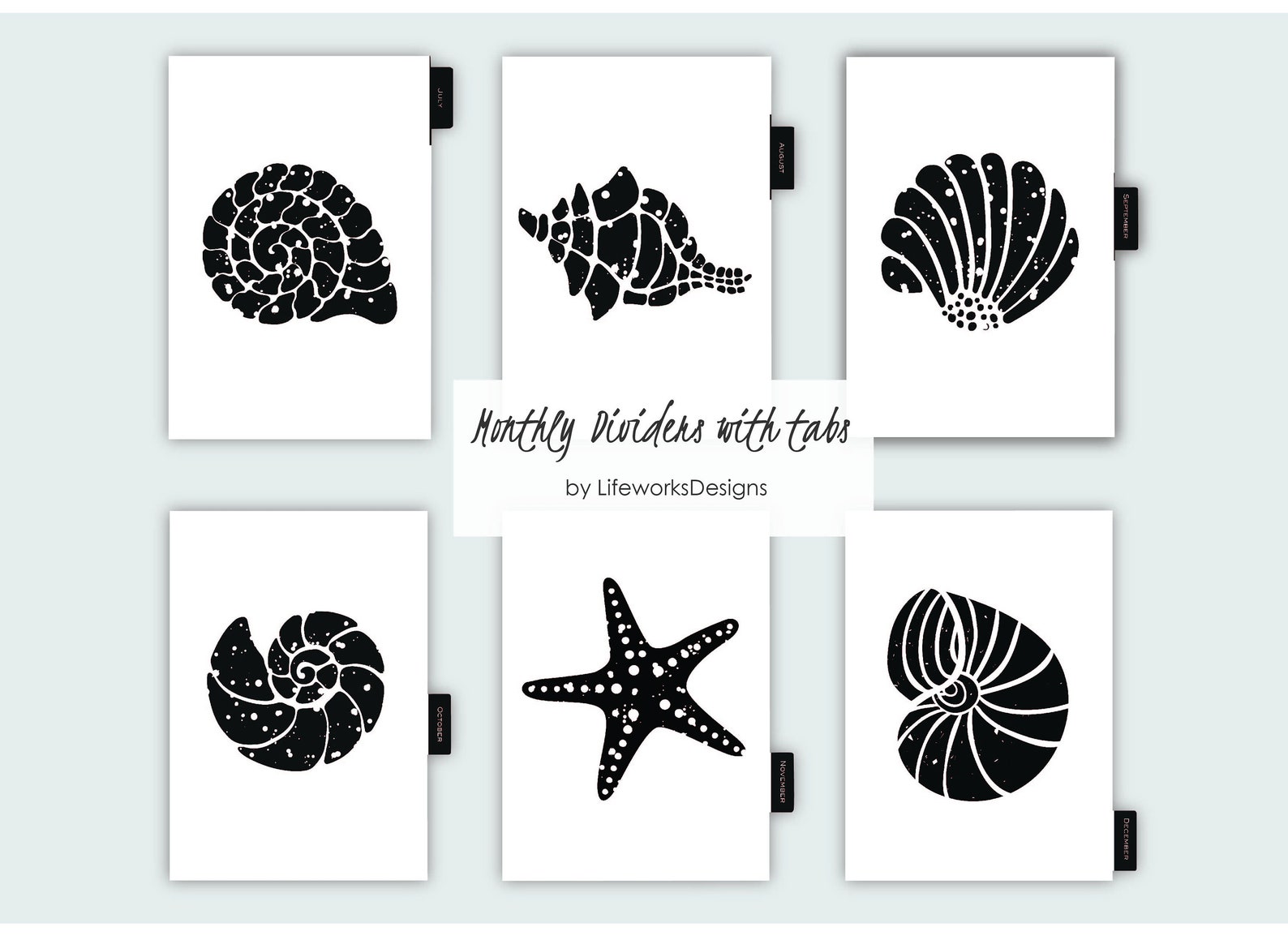 A5 Sea Shells Monthly Dividers W Mylar Tabs Kikki K Gillio Van Der Spek ...