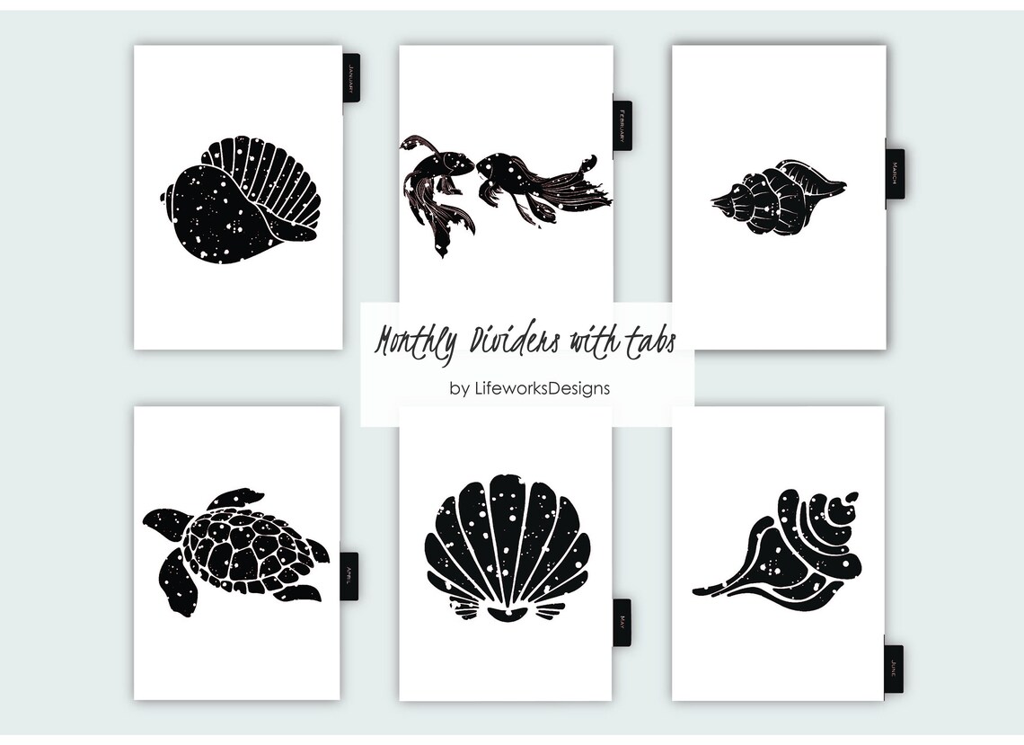A5 Sea Shells Monthly Dividers W Mylar Tabs Kikki K Gillio Van Der Spek ...
