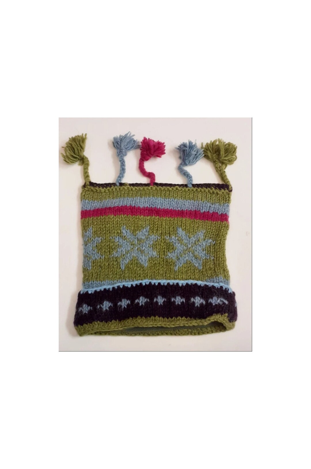 Recycled Hand Knit Jester Hat 100% Wool Boho Beanie Multi Tassel Warm ...