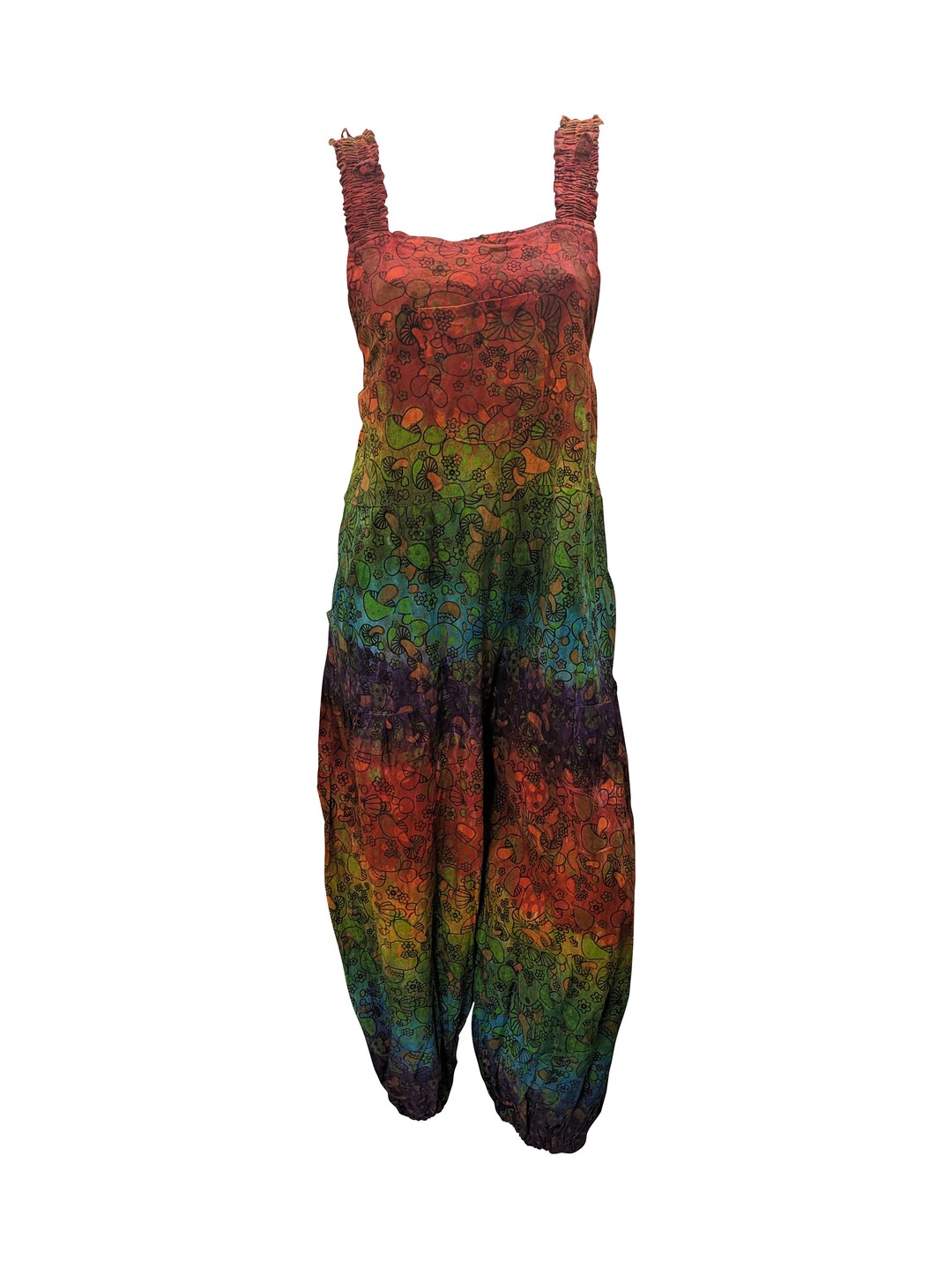 Tie-dye Mushroom Overalls: Recycled Cotton Patchwork Dungarees, Fits up ...