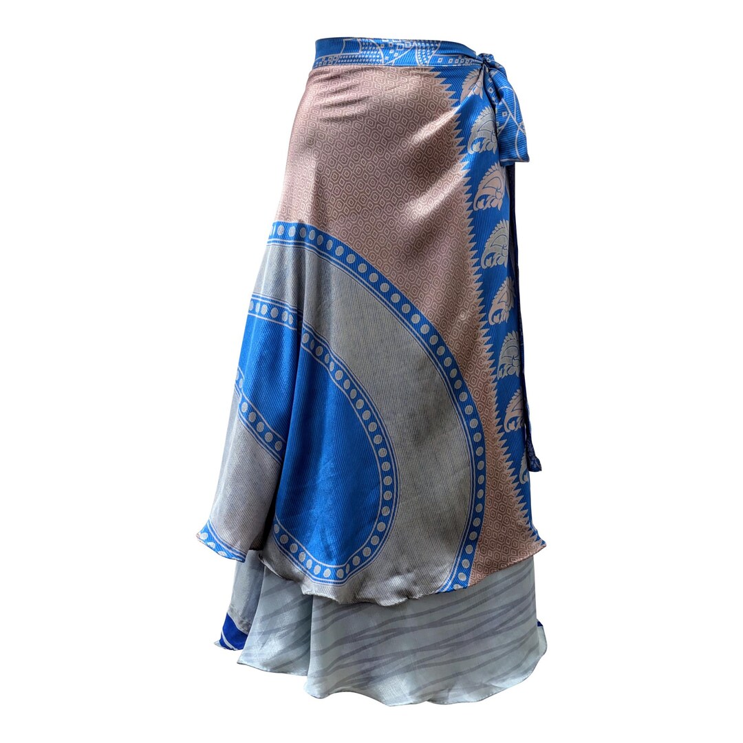 Upcycled Sari Retro Reversible Skirt Vintage Print Sari A-line Layered ...