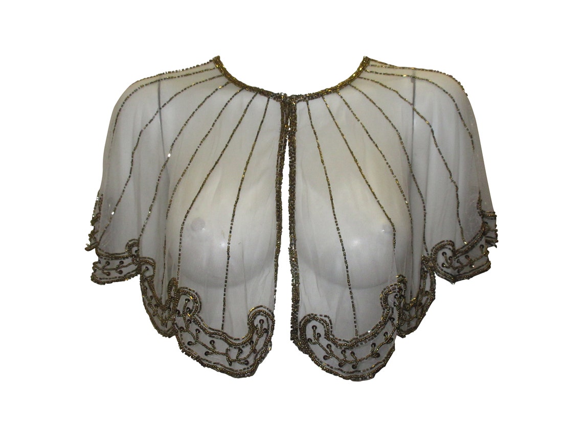 Vintage Inspired Georgette Mesh Beaded Shawl Capelet Flapper Bolero ...