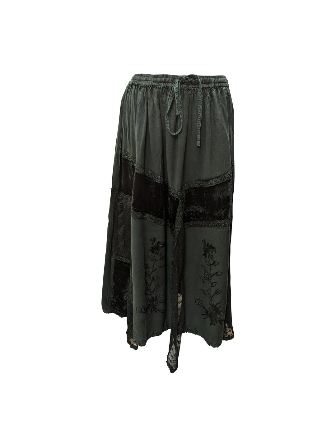 Vintage Renaissance Velvet Panel Skirt: Embroidered Handkerchief Hem ...