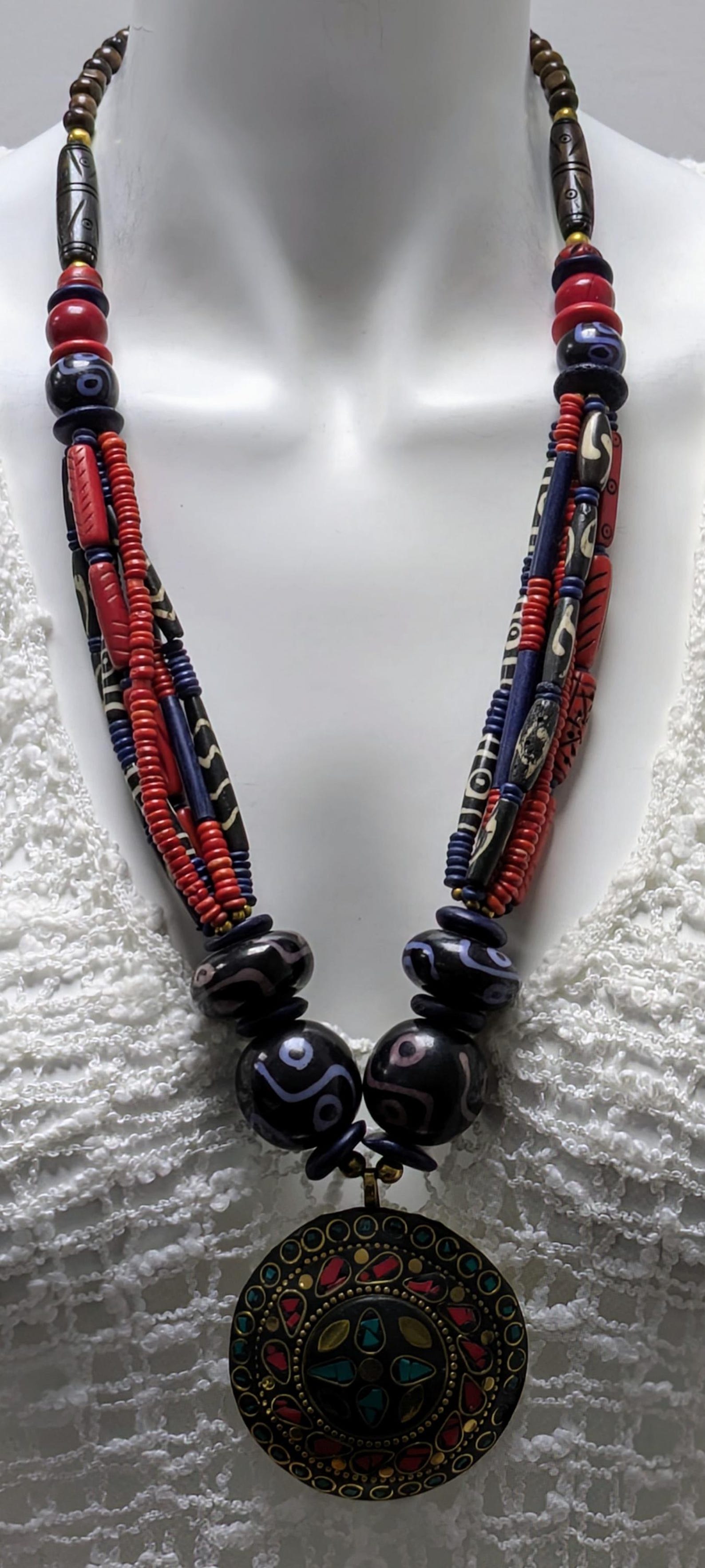 Retro Bohemian Abstract Circle Pendant Layered Multi Sized Bead ...