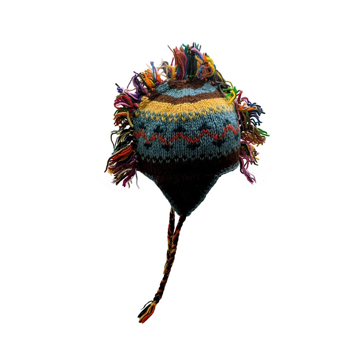 Hand Knit Wool Mohawk Hat: Fleece Lined Ear Flap Tassel Beanie - Etsy