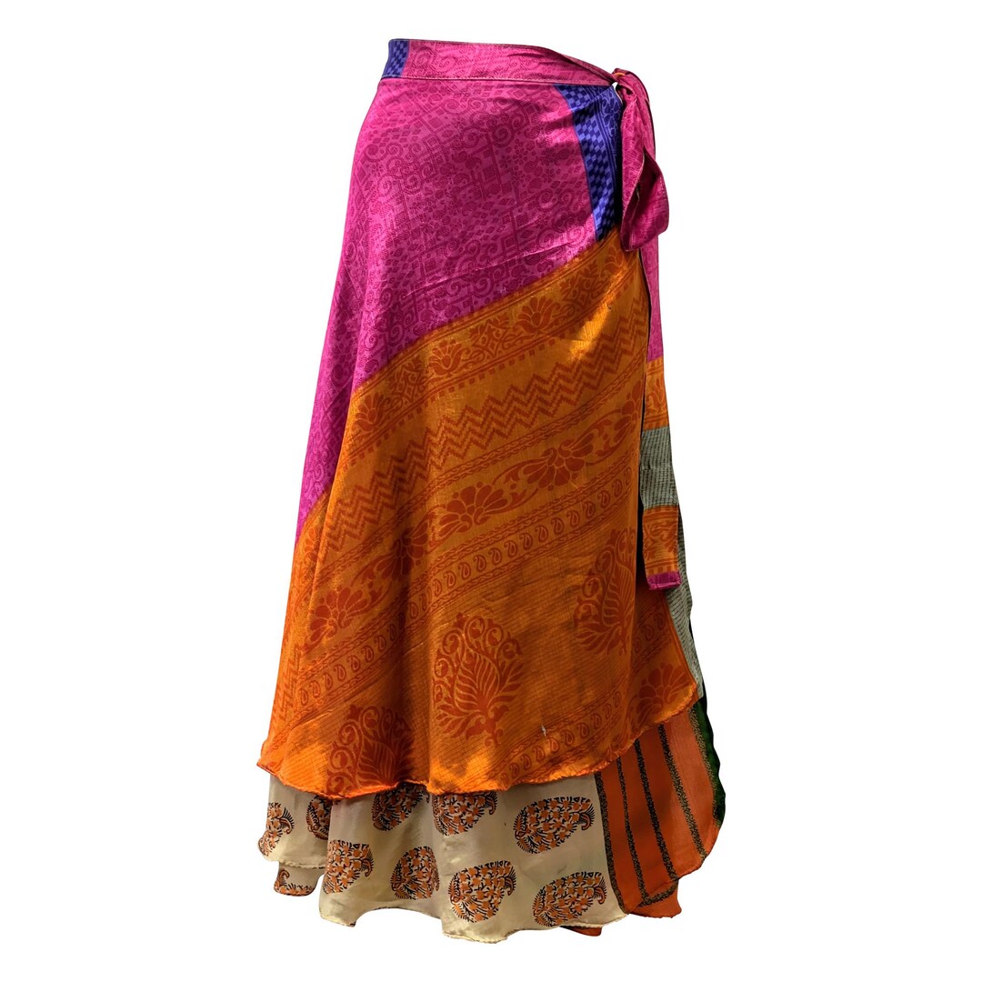 Upcycled Sari Reversible Midi Skirt: Vintage Print Boho Wrap - Etsy