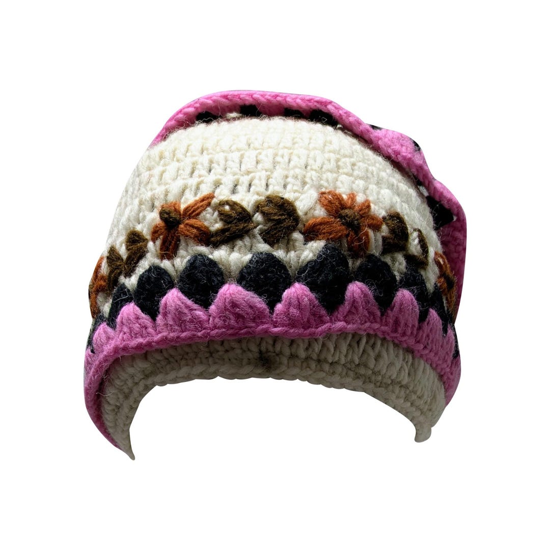 Recycled Hand Knit Cap Crochet Wool Fleece Lined Winter Beanie Hat P4 ...